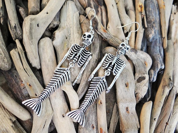 1 pair Little Skeleton Body Mermaid Earrings Earring Earing Ear Ring ...