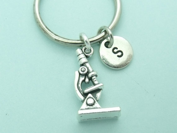 Microscope Charm Initial Keyring / Keychain, Science Keyring Accessory ...