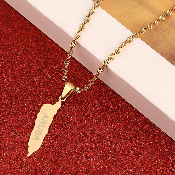 Aruba Map Pendant Necklace Gold Color Jewelry Gifts for Caribbean Sea ...