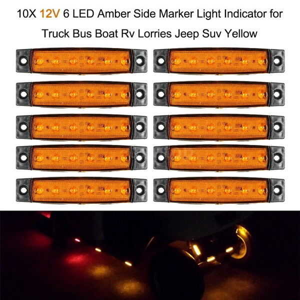 10Pcs 12V 6 LED Amber Side Marker Stop Tail Light Lamp Indicator for ...