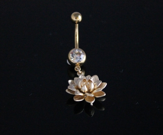 Rose Gold Lotus Blossom Belly Ring Body Piercing Navel Flower | Wish