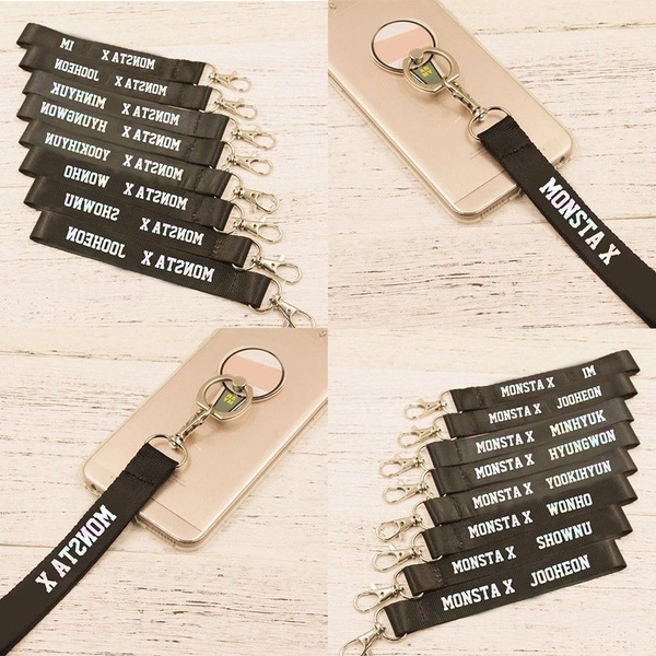 KPOP MONSTA X Name Laser Lanyard Strap Keychain Keyring Cellphone ...