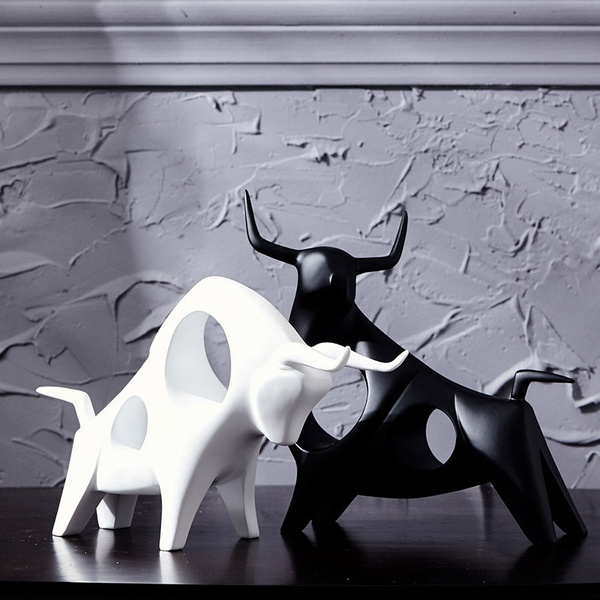 Abstract Ceramic Animals Cow Statue Miniature Figurines Feng Shui ...