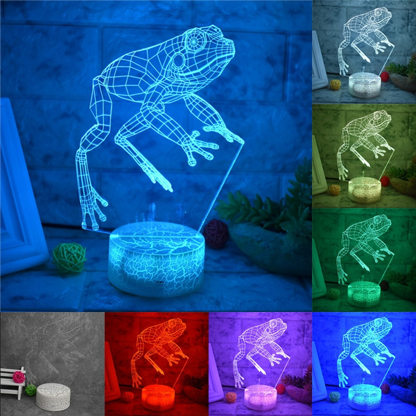 New Remote Flame Crack Base 3D Acrylic Frog LED 16 Color Night Light ...