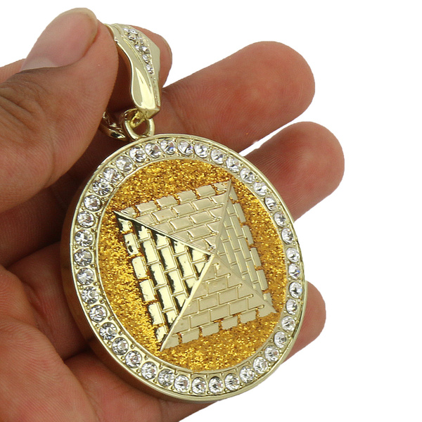 14k Gold Plated HIP HOP Round Medallion Pyramid G w/ FREE WOOD PENDANT ...