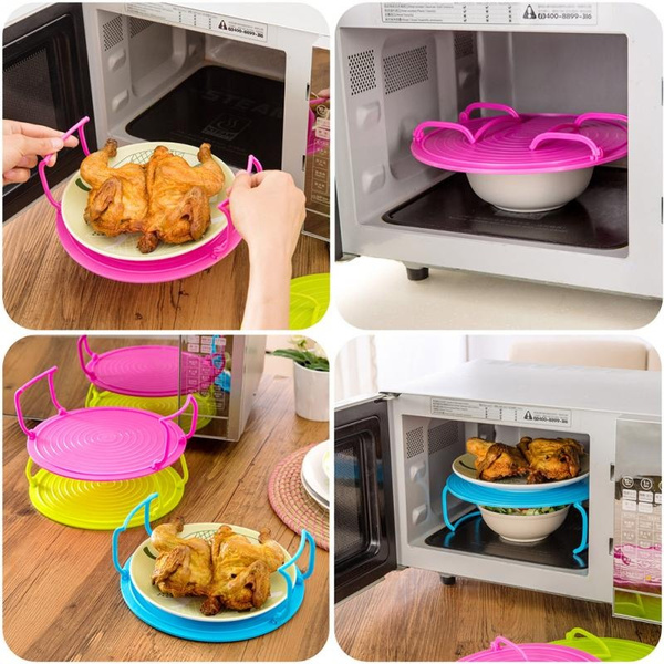 4 in 1 Microwave Plastic Food Dish Plate Stand Stacker Tray Heat Warm ...