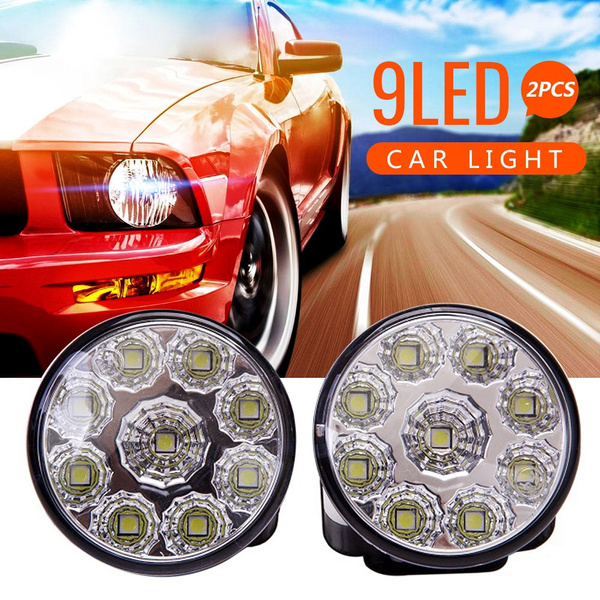 2Pcs 9LED Car Bright DRL Head Front Round Fog Light Lamps Daytime ...