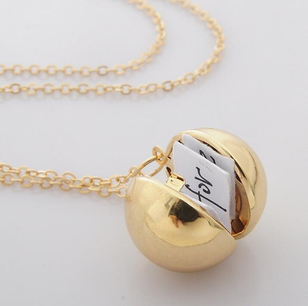 Fashion Secret Message Ball Locket Necklace Gift for Lover Gold Silver ...