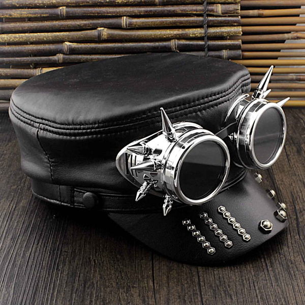Men's Steampunk Leather Cap Gothic Punk Biker Hat Cosplay Costume | Wish