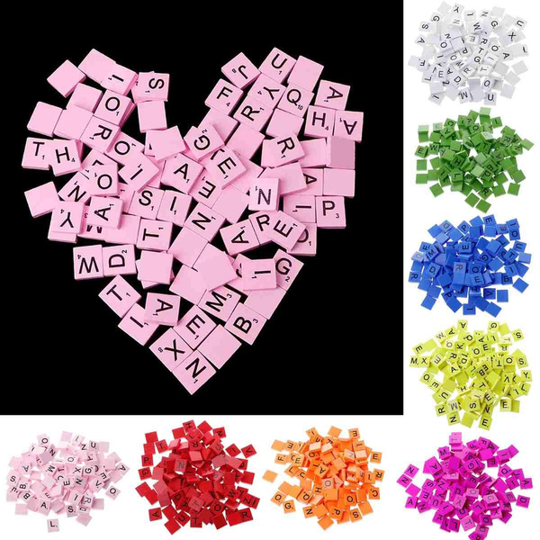 100X Wooden Alphabets Scrabble Tiles Black Letters Numbers For Crafts ...