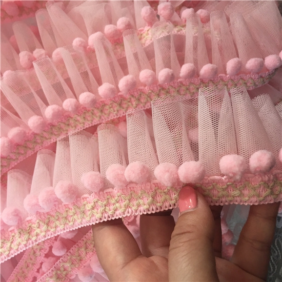 1 Meter Pink Ball Mini Trim pom pom Lace + Mesh ruffle lace Handmade ...