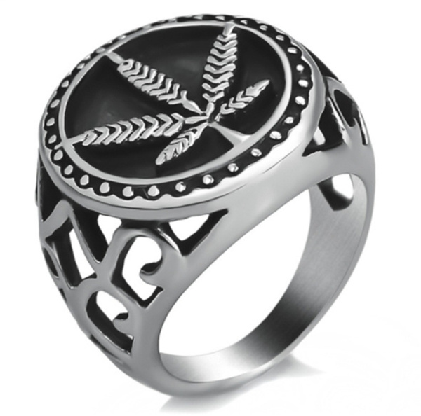 Retro Mens Boys Weed Marijuana Cannabis Leaf Symbol Ring Fashion ...