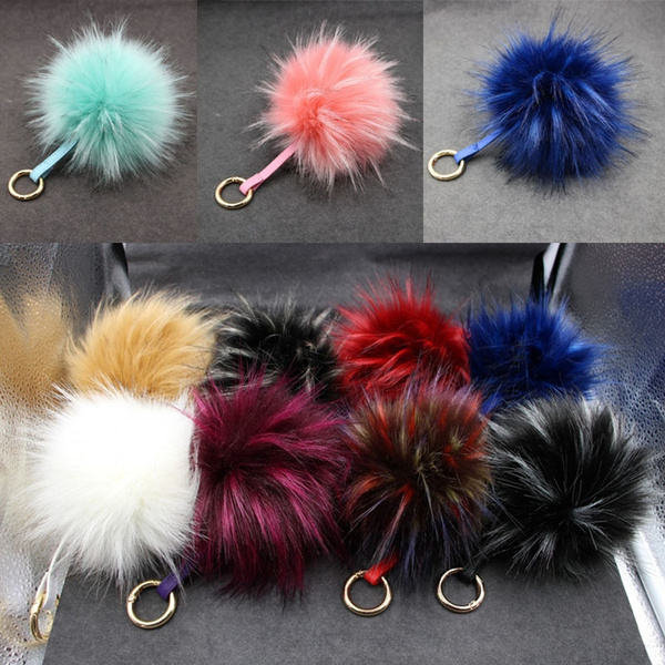 Keychains14-15cm Raccoon Fur Pompoms Fur Balls Keychain Real Fur Pom ...