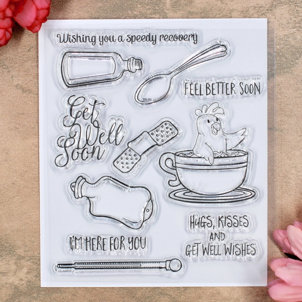 get well soon FEEL BETTER SOON Scrapbook DIY photo cards rubber stamp ...