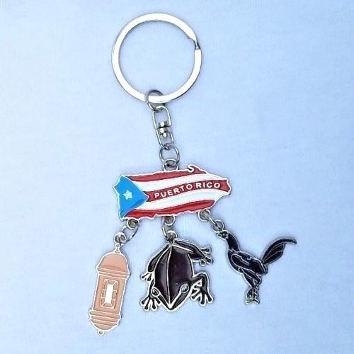 Puerto Rico Flag Map & Coqui , Garita & Rooste Metal KeyChain ( Boricua ...