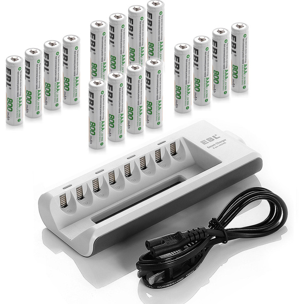 8x AAA 800mAh NI-MH Rechargeable Batteries + 8-channel AA AAA Battery ...