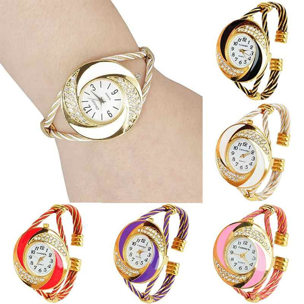 Classy Watch Women Steel Wire Strap Round Dial Bangle Cuff Quartz ...