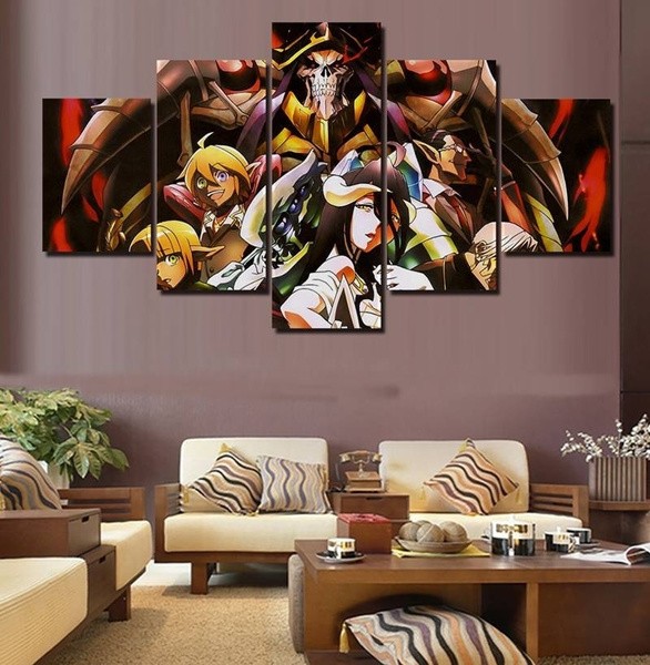 Wall Art 5 Panel Overlord Characters Printed Canvas Painting Anime ...