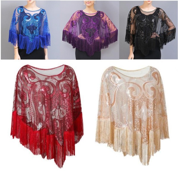 Poncho Wedding Bridal Evening Cape Flapper Shawl Gatsby Shawl Wrap ...