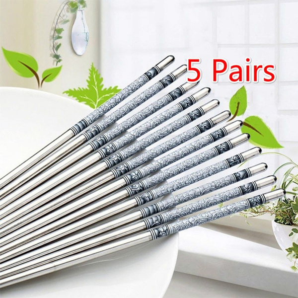 Flowers 5 Pairs Elegant Pattern Print Portable Stainless Steel Metal ...