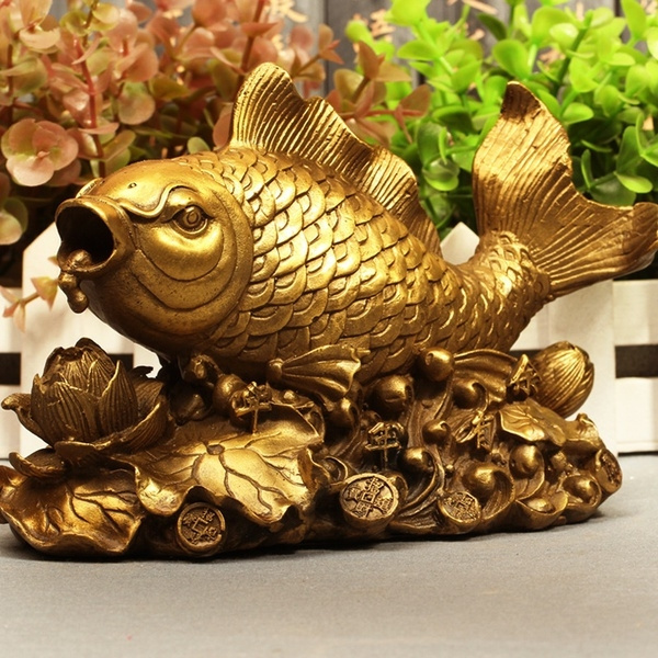 Feng Shui Copper Carp Jump Lotus Bronze Furnishing Articles In ...