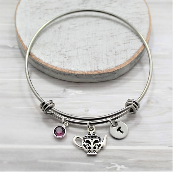 Tea Party Bracelet for Girls - Personalized Initial & Birthstone - Tea ...