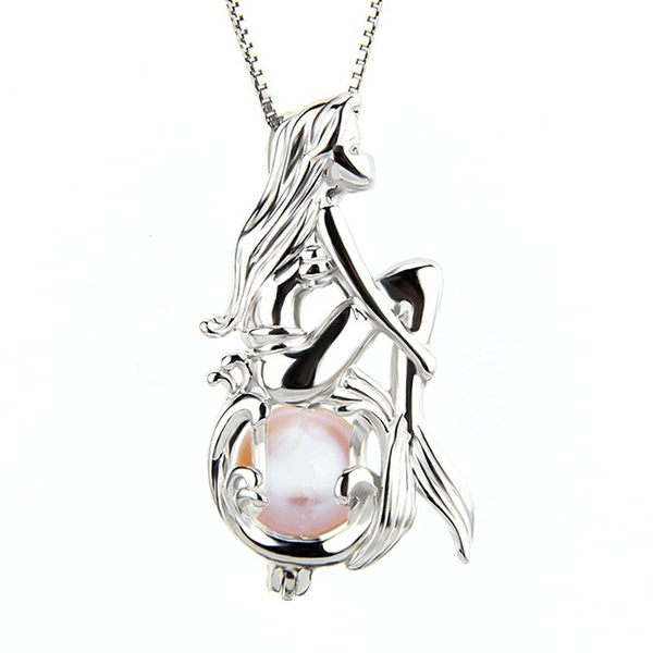 Love Mermaid Pearl Cage Pendant, Sterling Silver Necklace, Wish Pearl ...