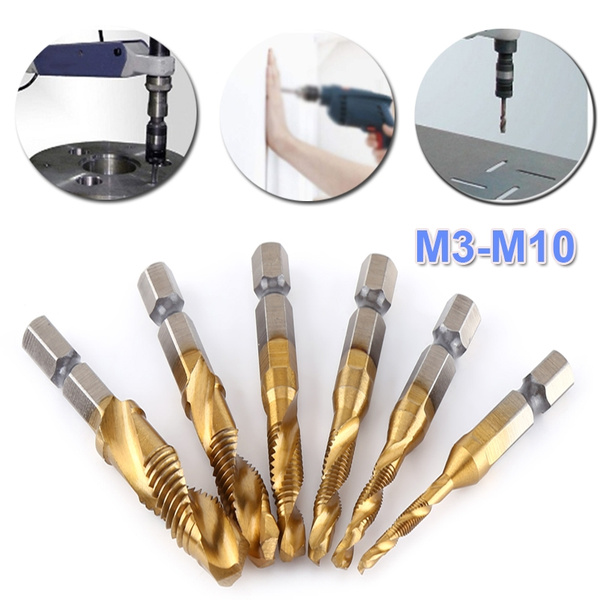6PC M3-M10 Hex Shank Coated Hand Screw Thread Tap Drill Bits | Wish