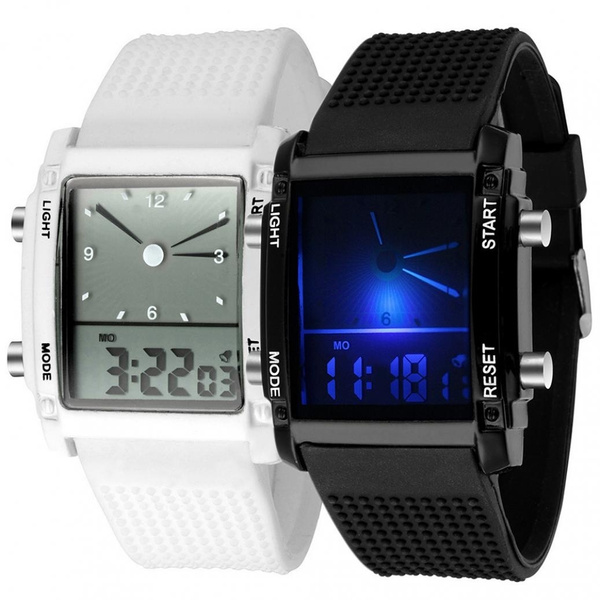 Creative Men Square Dial Dual Time Day Display Alarm Colorful LED ...
