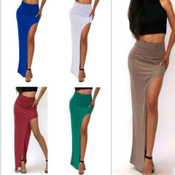 Women High Waist Long Maxi Dress LADIES SIDE SPLIT SLIT MIDI SKIRTS | Wish