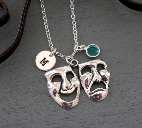 Theater Necklace, Personalized Happy Face Sad Face Necklace, Tragedy ...