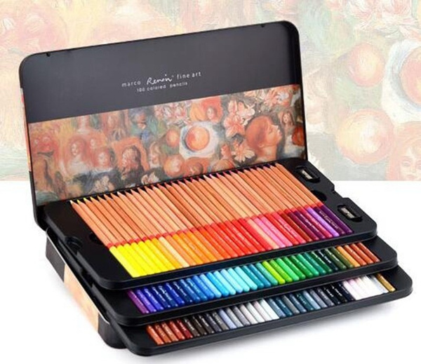 Marco 100 wooden colored pencils Renoir professional artist drawing set ...