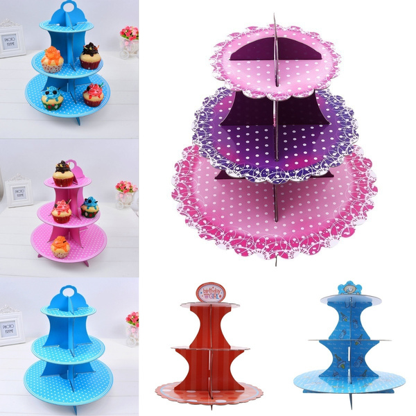 Cardboard Paper Cupcake Cake Stand Plates& Plate Stand Handle Display ...