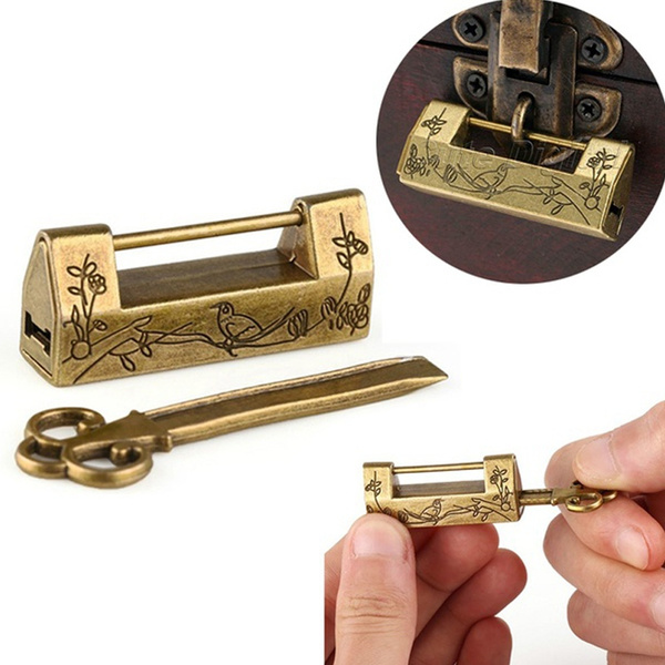 Antique Locks Old Style Lock and Key Excellent Brass Carved Word ...