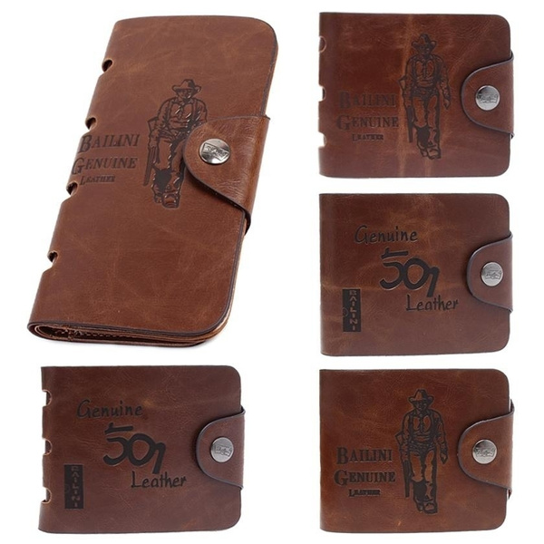 Man Browns Cowboy Men's Genuine Leather Bifold Wallet Multi Pockets ...