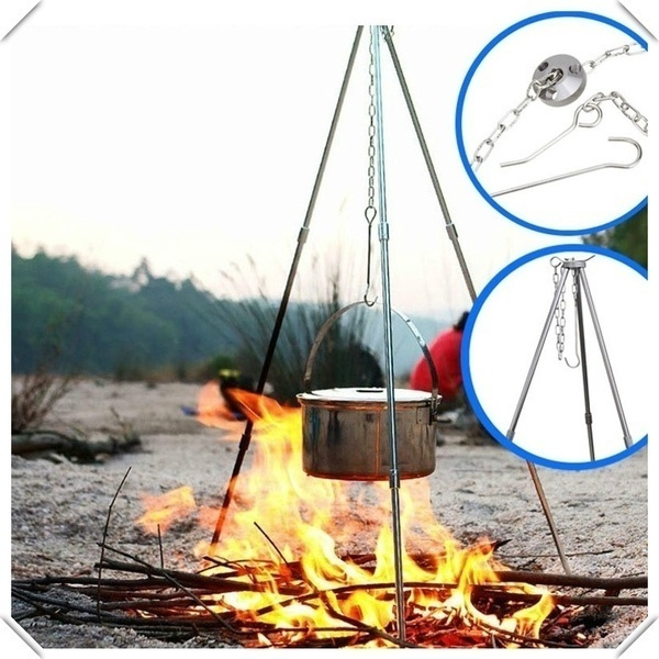 Outdoor Camping Fire Tripod Portable Hanging Pot Bracket Three Tripods ...