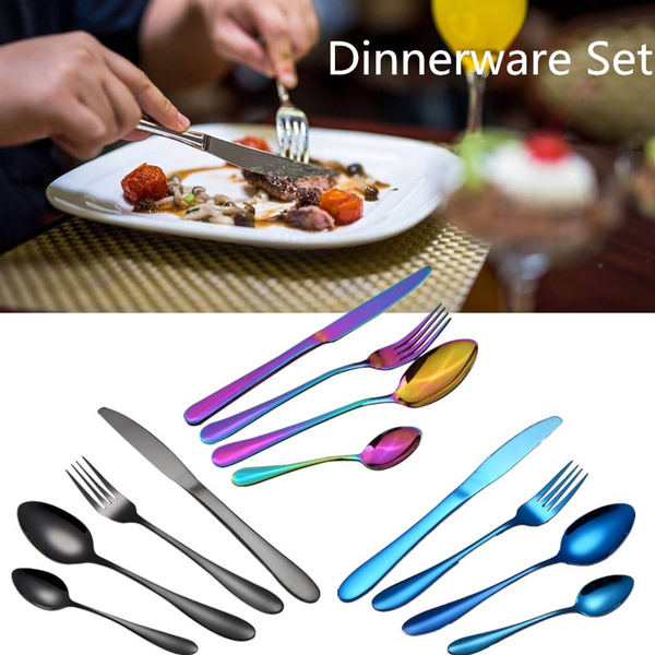 Colorful 4 Pcs Western Food Restaurant Spoon Flatware Stainless Steel ...