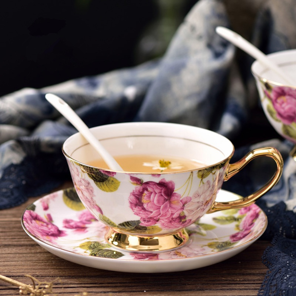 Fine Bone China Cups and Saucers Creative Gifts Kitchen Tea Set Bone ...