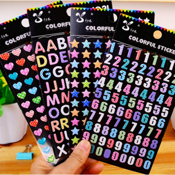 4 Sheet DIY Scrapbook Deco Stickers Alphabet/Letter Number Star Heart ...