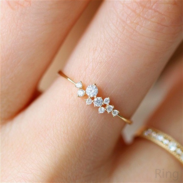 Simple Gold Color Rings for Teen Girls Class Heart White Sapphire ...