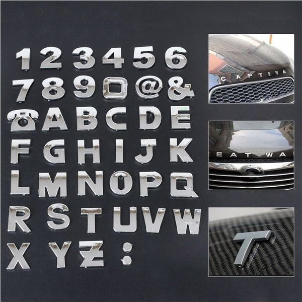 40Pcs DIY 3D Chrome Car Emblem Sticker Alphabet Letter Number Symbol ...