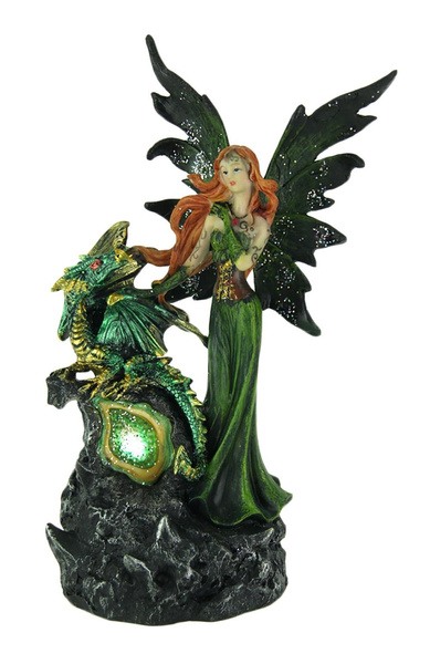 Emerald Green Fairy And Dragon LED Lighted Geode Statue | Wish