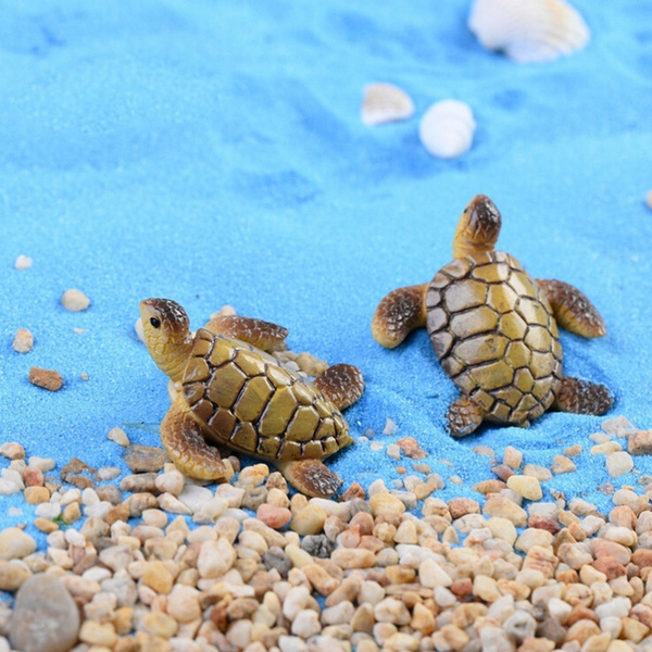 2Pcs Mini Sea Turtle Model Resin Figurines Fairy Garden Miniatures Fish ...