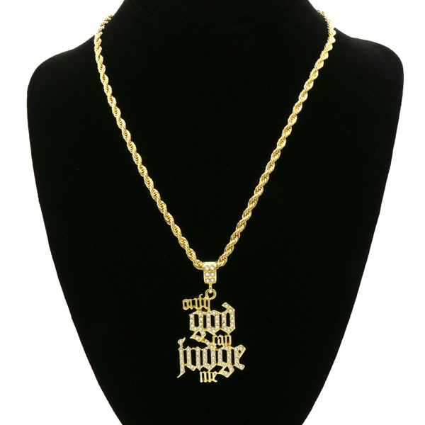 NEW 14k Gold Plated Cz Only God Can Judge Me Hip Hop Pendant 24" Rope ...