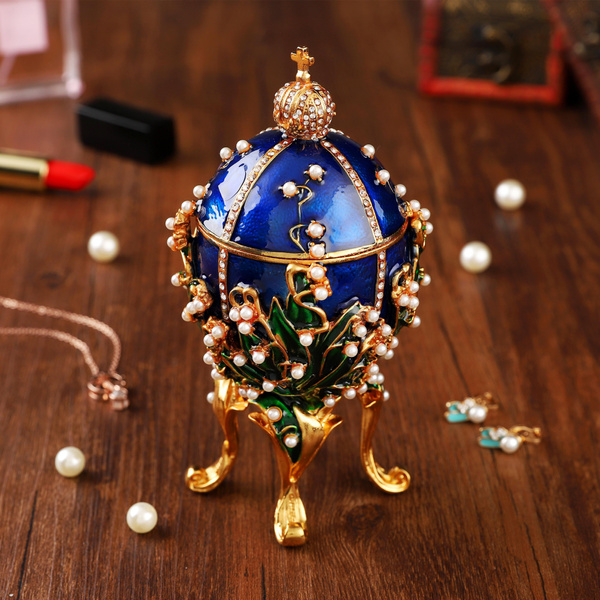 QIFU Hand Painted Enameled Large-size Faberge Egg Style Jewelry Trinket ...