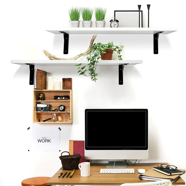 2 In 1 Ledge Shelf Wall Mount Shelf with Bracket Home Decorative White ...