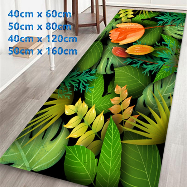 3D Leaf and Flower Printing Non-slip Water Absorbtion Kitchen Runner ...