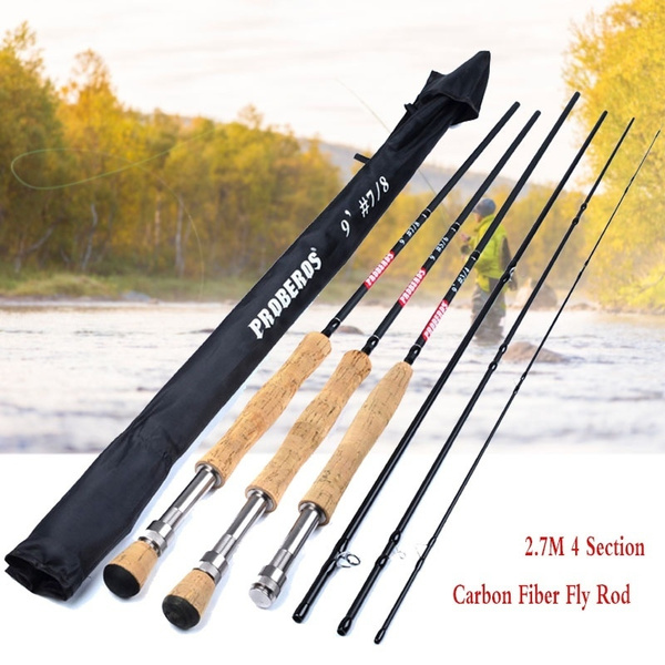 9FT 2.7M Carbon Fly Fishing Rod 4 Section Fishing Rod Line WT 3/4 5/6 7 ...