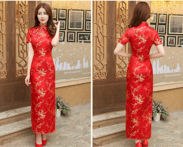 Medium and long red wedding cheongsam | Wish