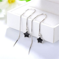1 Pair Women's 925 Silver Black Star Ear Line Style Long Tassel Ear ...